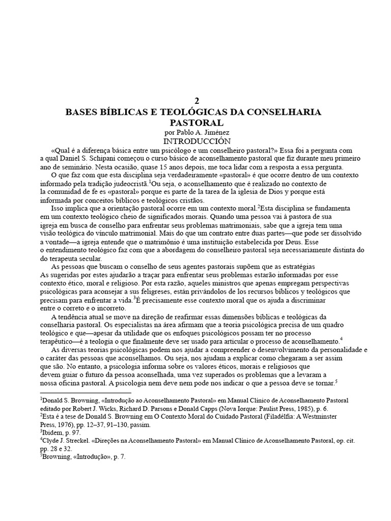 Bases Bíblicas e Teológicas para a Aconselhamento Pastoral (Cap 2 ...