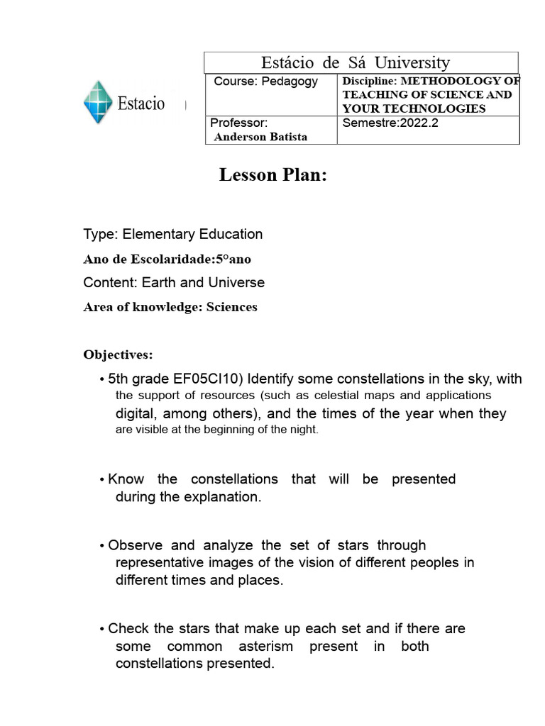 5th Grade Science Lesson Plan: Constellations | PDF