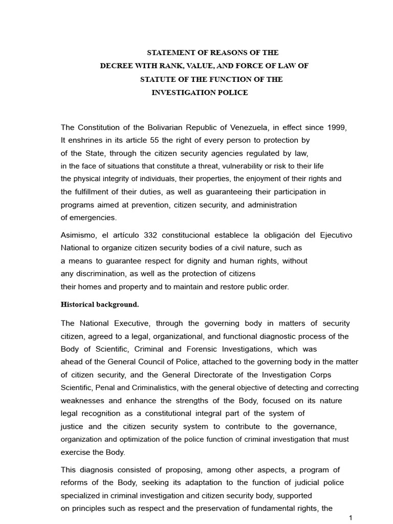 Law of the Statute of the Investigation Police | PDF | Inspector | Police