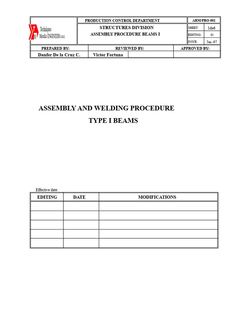 Assembly Procedure For I-Type Beams | PDF | Welding | Construction