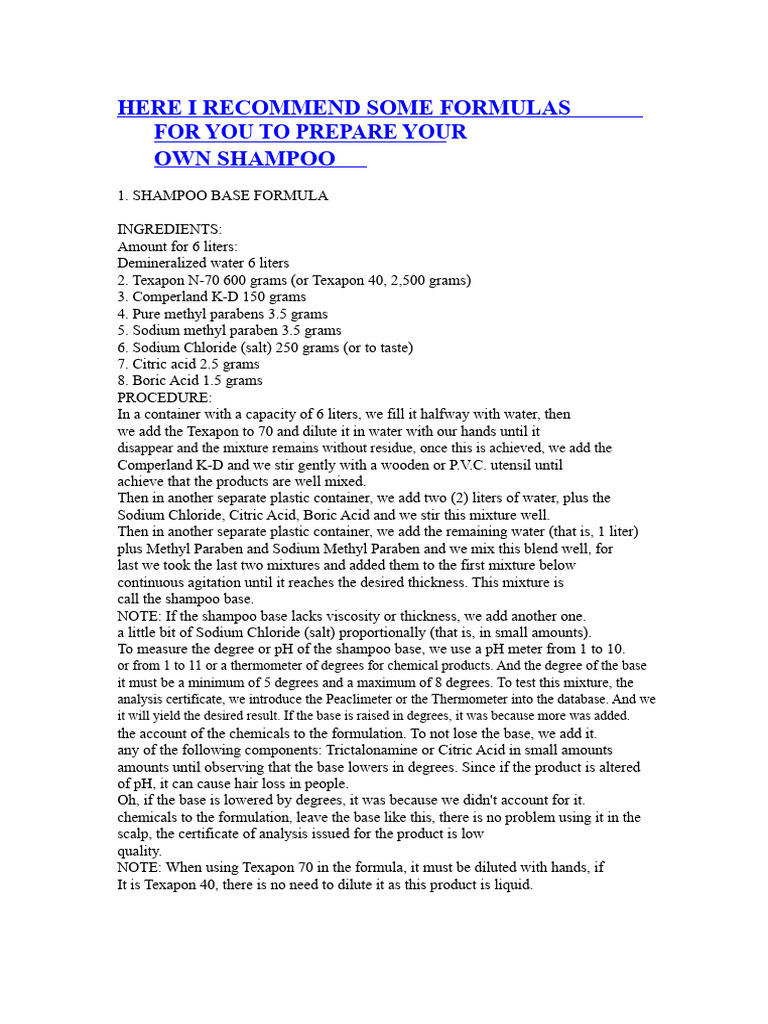 DIY Shampoo Formulas and Recipes | PDF | Shampoo | Soap