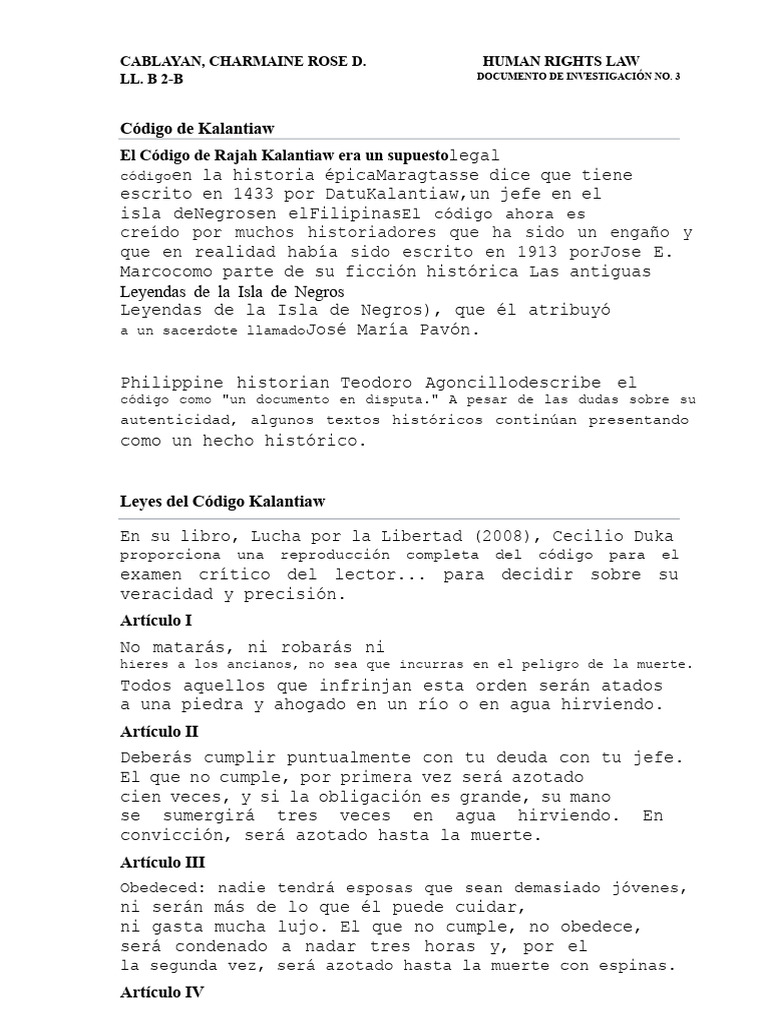 Código de Kalantiaw: Historia y Leyes | PDF