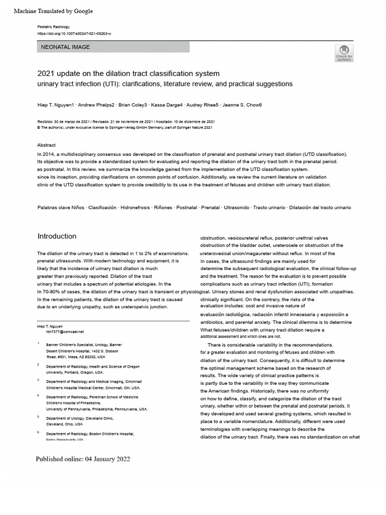 000 2021 update on the urinary tract dilation (UTD) classification ...