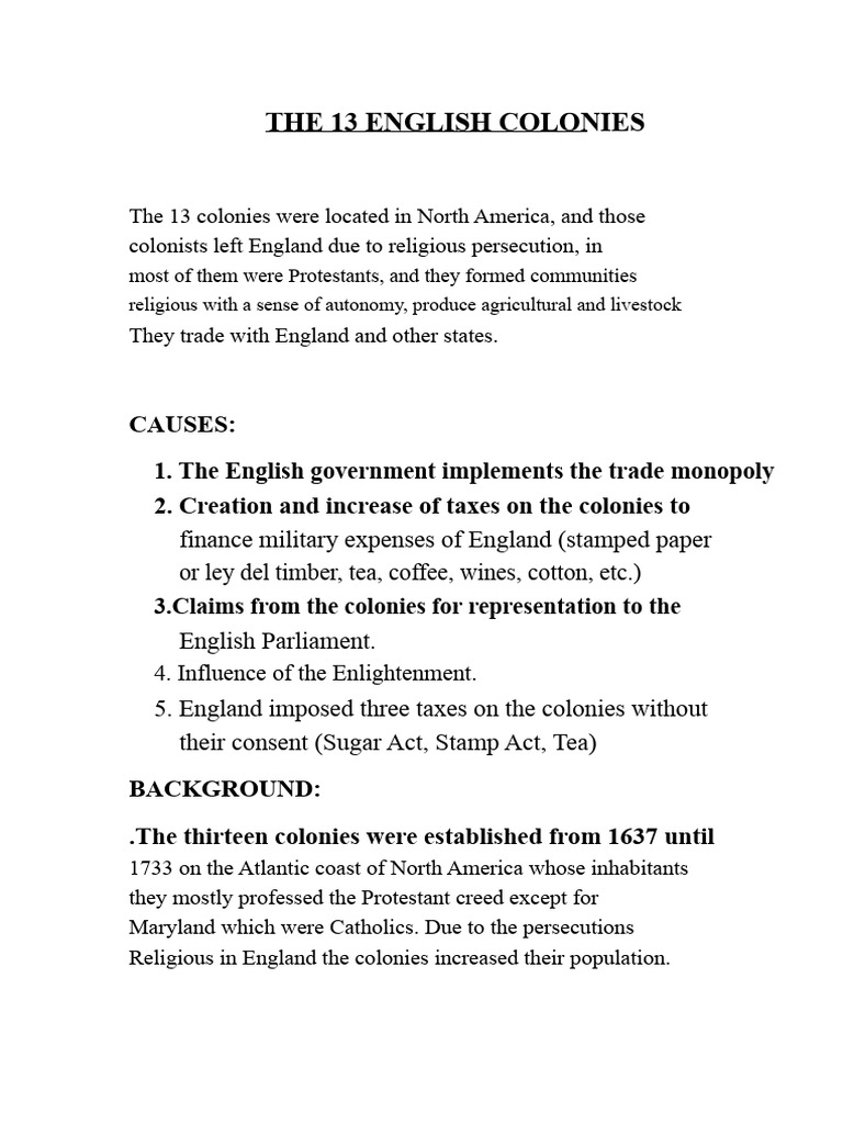 Report On The 13 Colonies | PDF | Thirteen Colonies | United States ...