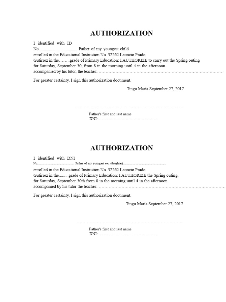 Authorization for Outing. | PDF