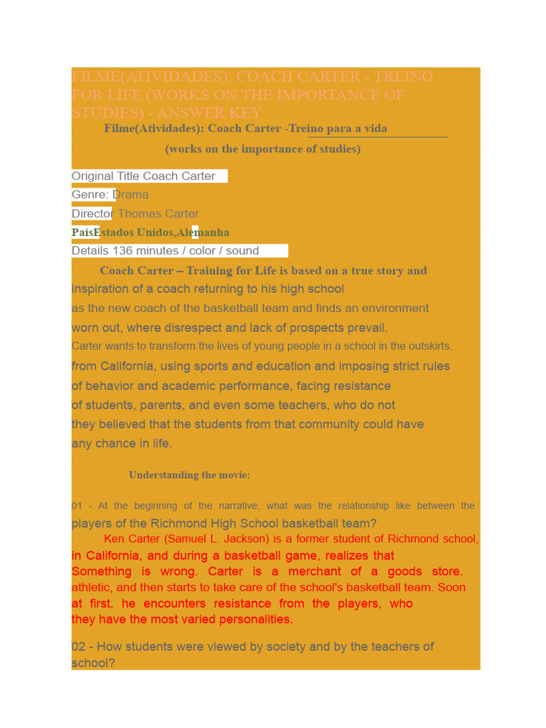 Movie (Activities) - Coach Carter - Training For Life (Works On The ...