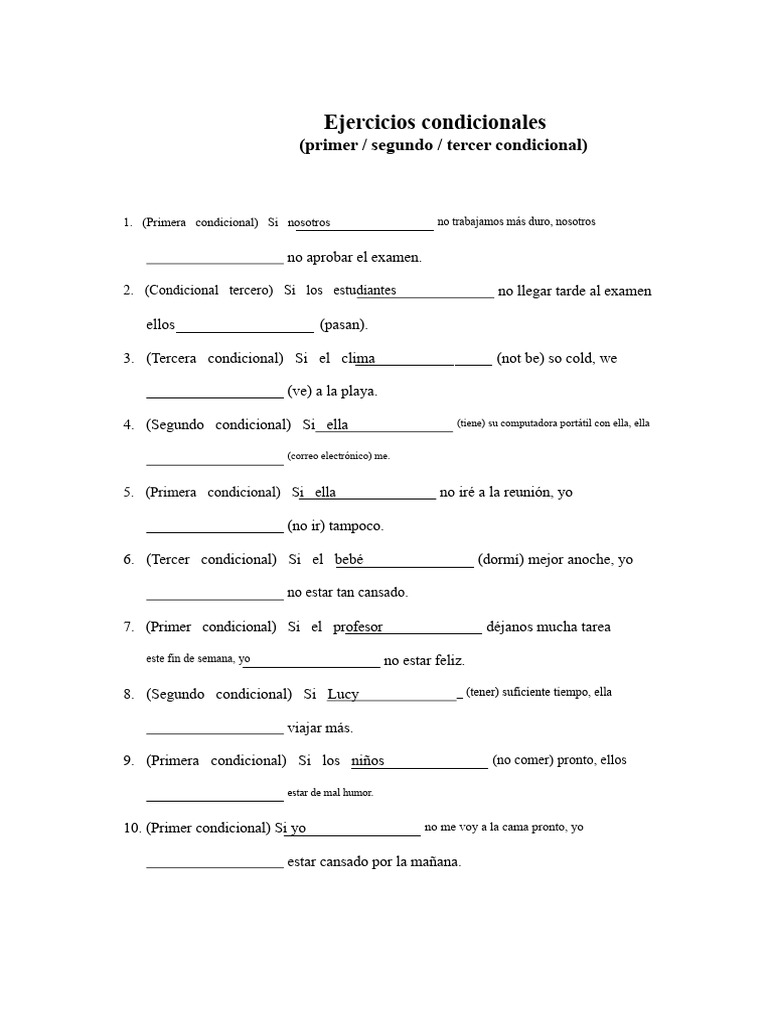 Ejercicio de Primer, Segundo y Tercer Condicional | PDF