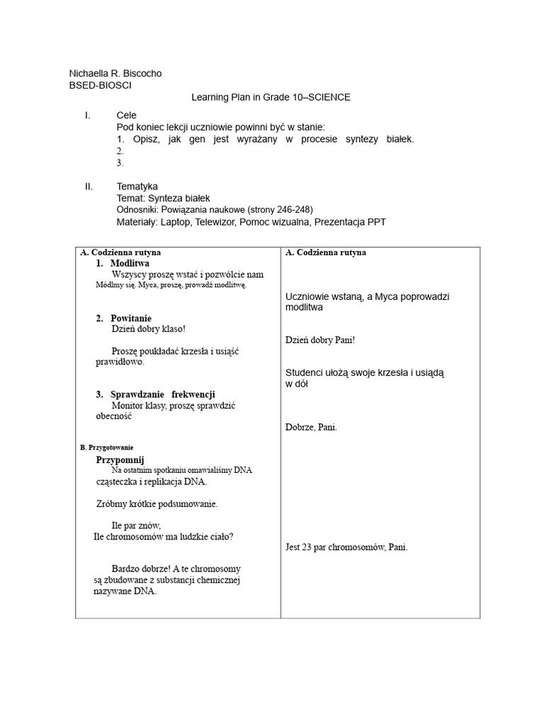 Synteza białek - DLP.docx | PDF