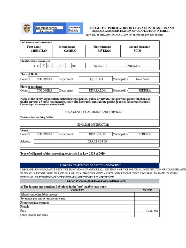 Adjusted Declaration Format for Assets, Income, and Conflict of ...