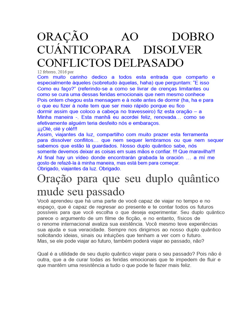 Oração ao Dobro Quântico para Dissolver Conflitos do Passado | PDF ...