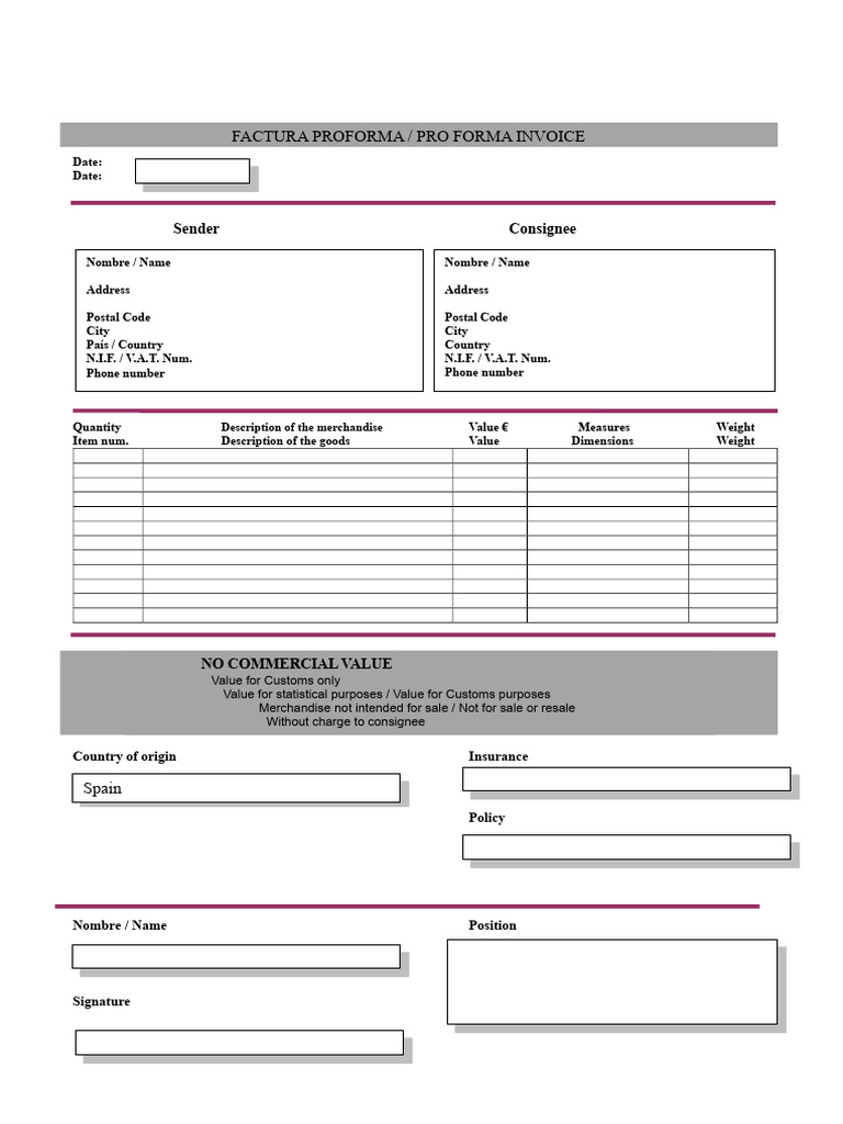 Pro Forma Invoice Template Download | PDF
