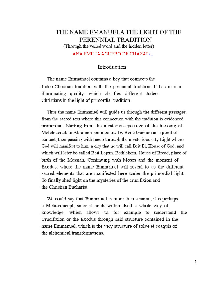 The Name Emmanuel in the Light of the Perennial Tradition | PDF ...