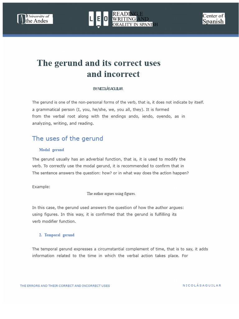 The gerund and its correct and incorrect uses.pdf | PDF | Adjective | Verb