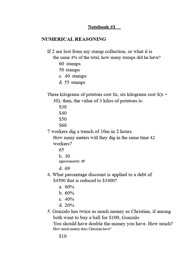 Numerical Reasoning Practice Questions | PDF | Division (Mathematics ...