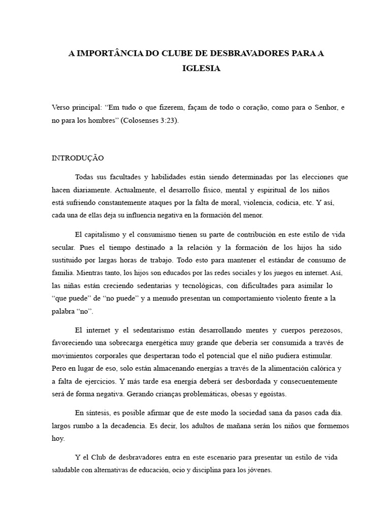 LA IMPORTANCIA DEL CLUB DE EXPLORADORES PARA LA IGLESIA | PDF | Amor | Vida