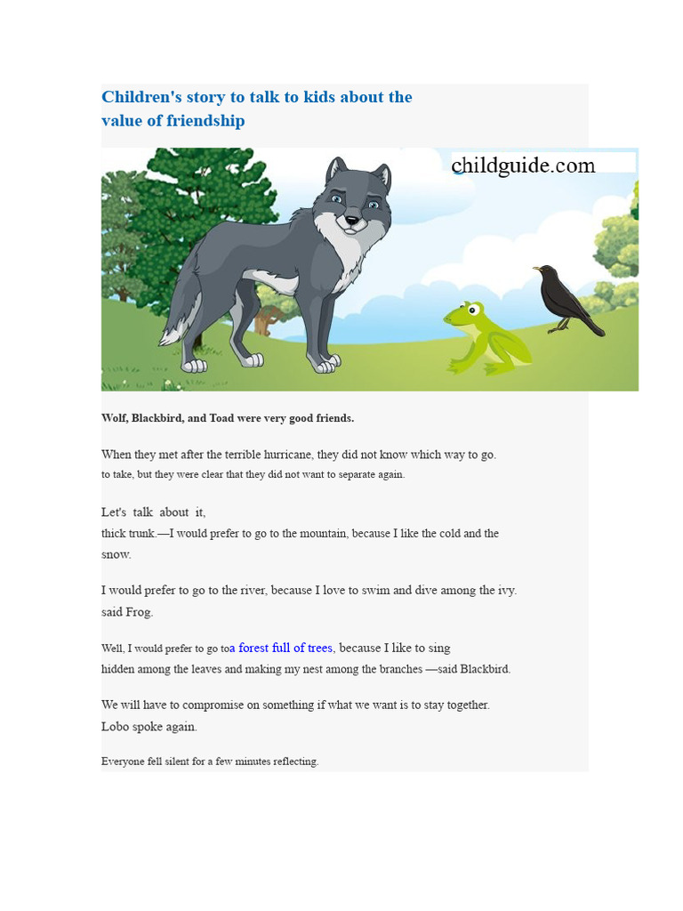 Friendship Values in Children's Story | PDF