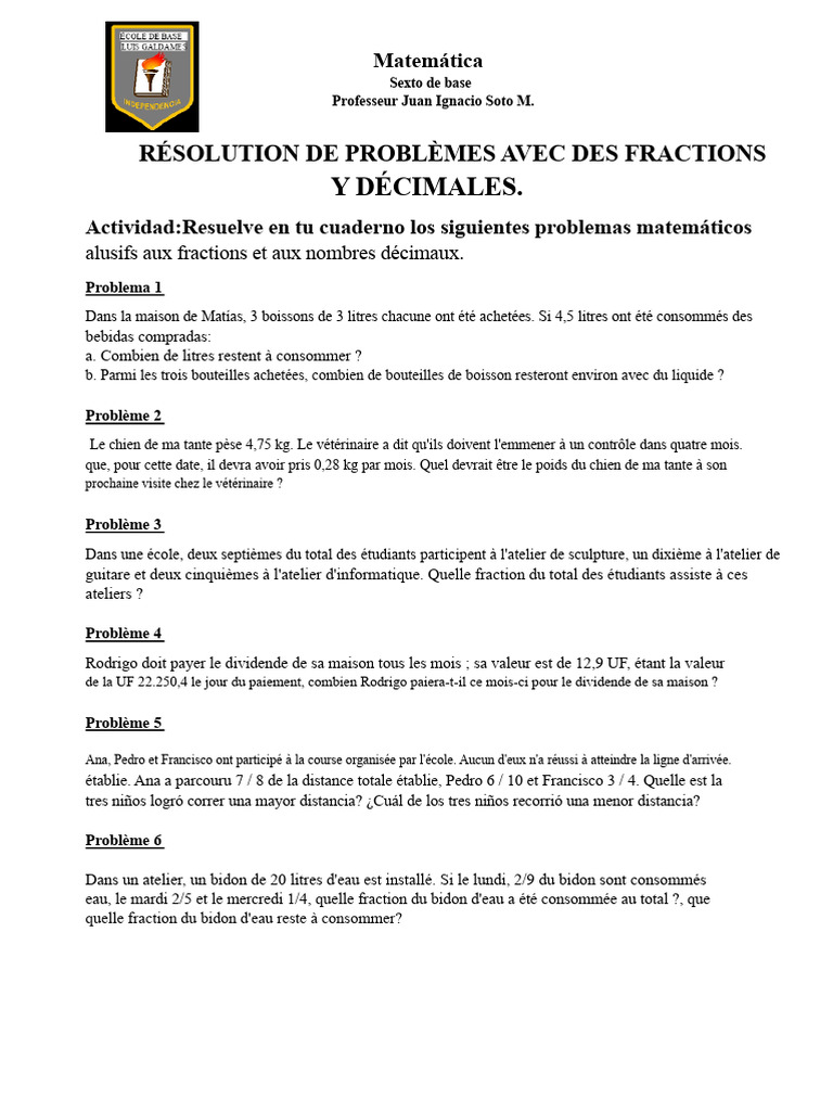 Résolution de problèmes avec fractions | PDF