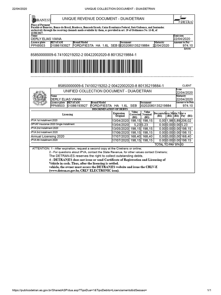 Unique Collection Document - Dua - Detran PDF | PDF | Department Of ...