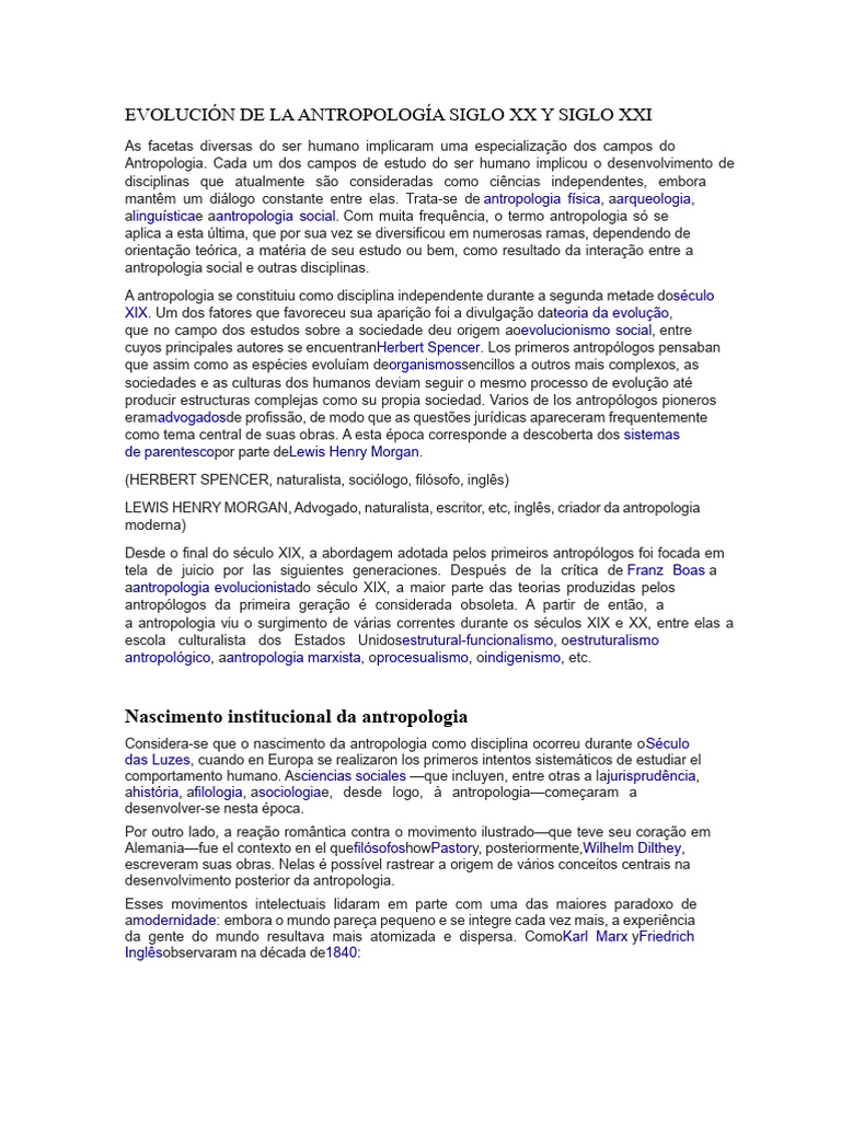 Evolução da Antropologia no Século XX-XXI | PDF | Antropologia | Sociologia