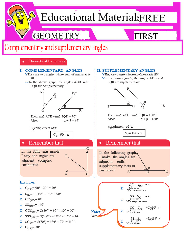 Complementary and Supplementary Angles for First Grade of Secondary ...