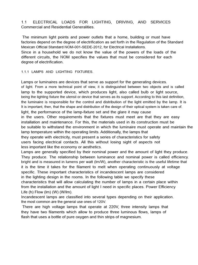 Electrical Loads and Lighting Standards | PDF | Switch | Incandescent ...