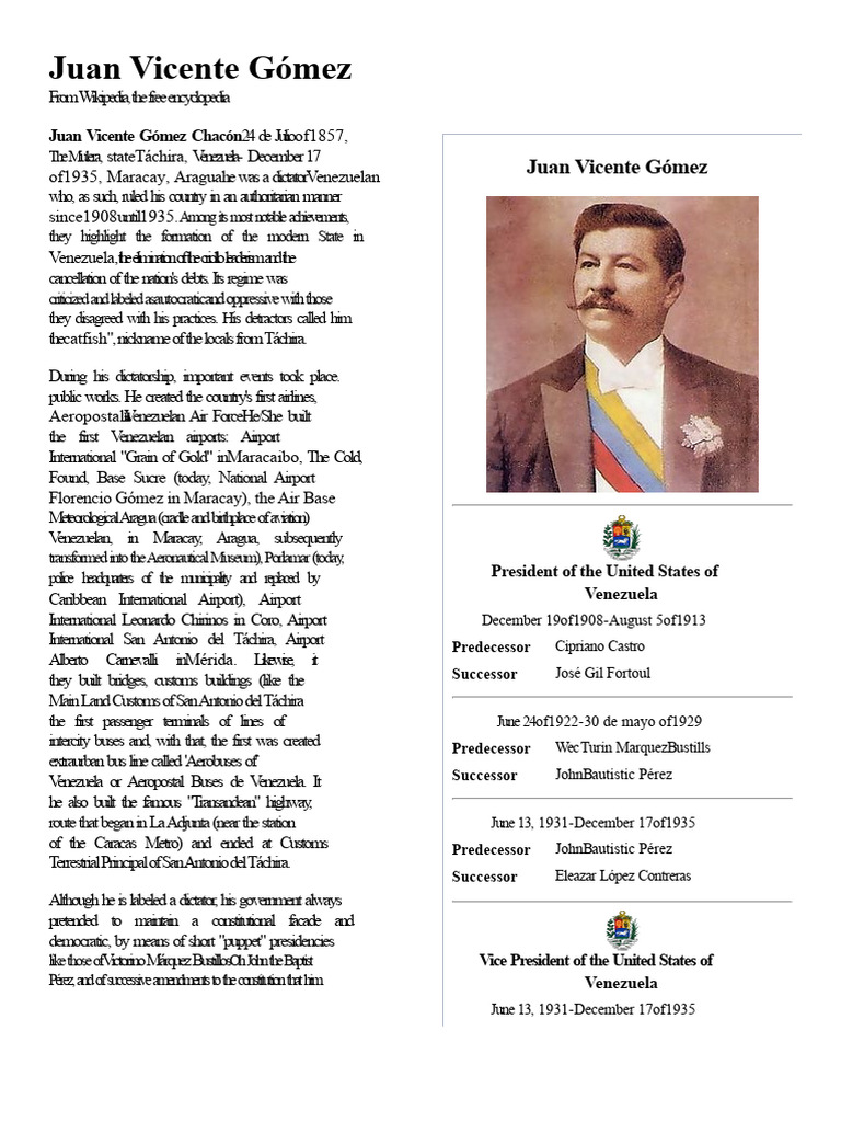 Juan Vicente Gómez: Venezuelan Dictator | PDF
