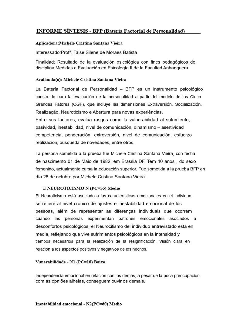 Informe Síntesis BFP Michele Cristina Santana Vieira Corregido | PDF ...