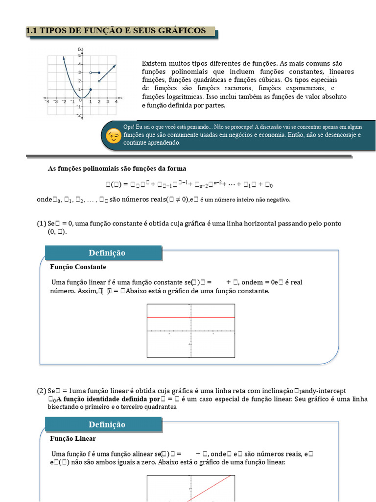 Tipos de Funções e Gráficos | PDF | Função (Matemática) | Equações