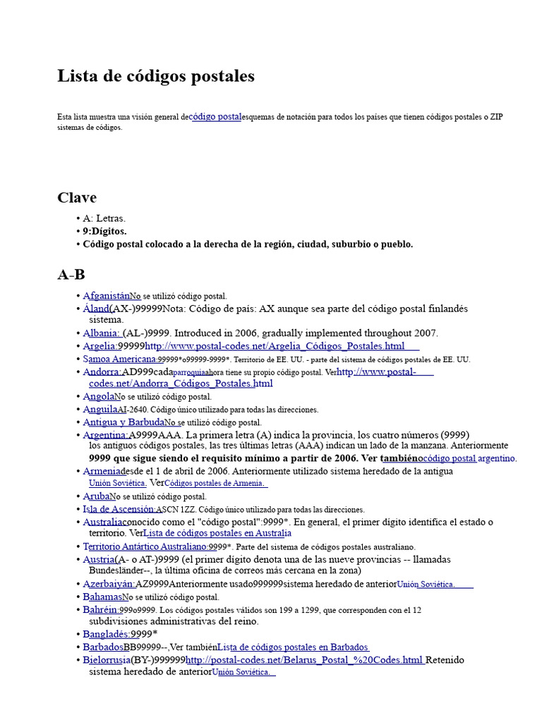 Lista de Códigos Postales por País | PDF | Transporte de mercancías ...