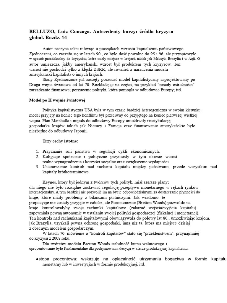 BELLUZO, Luiz Gonzaga. Antecedenty Burzy - Początki Kryzysu Globalnego ...