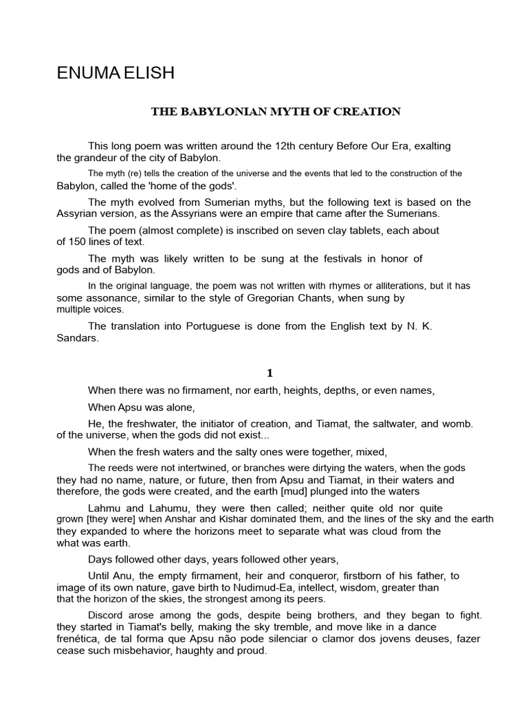 Babylonian Creation Myth: Enuma Elish | PDF | Genesis Creation ...