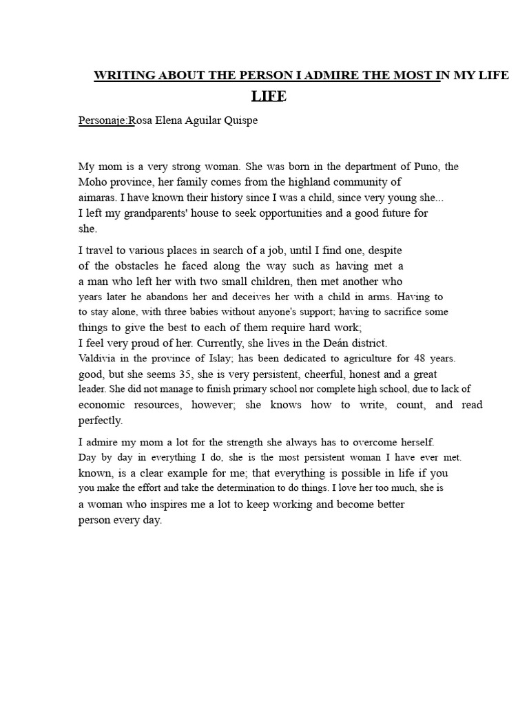 Writing About The Person I Admire Most in My Life | PDF