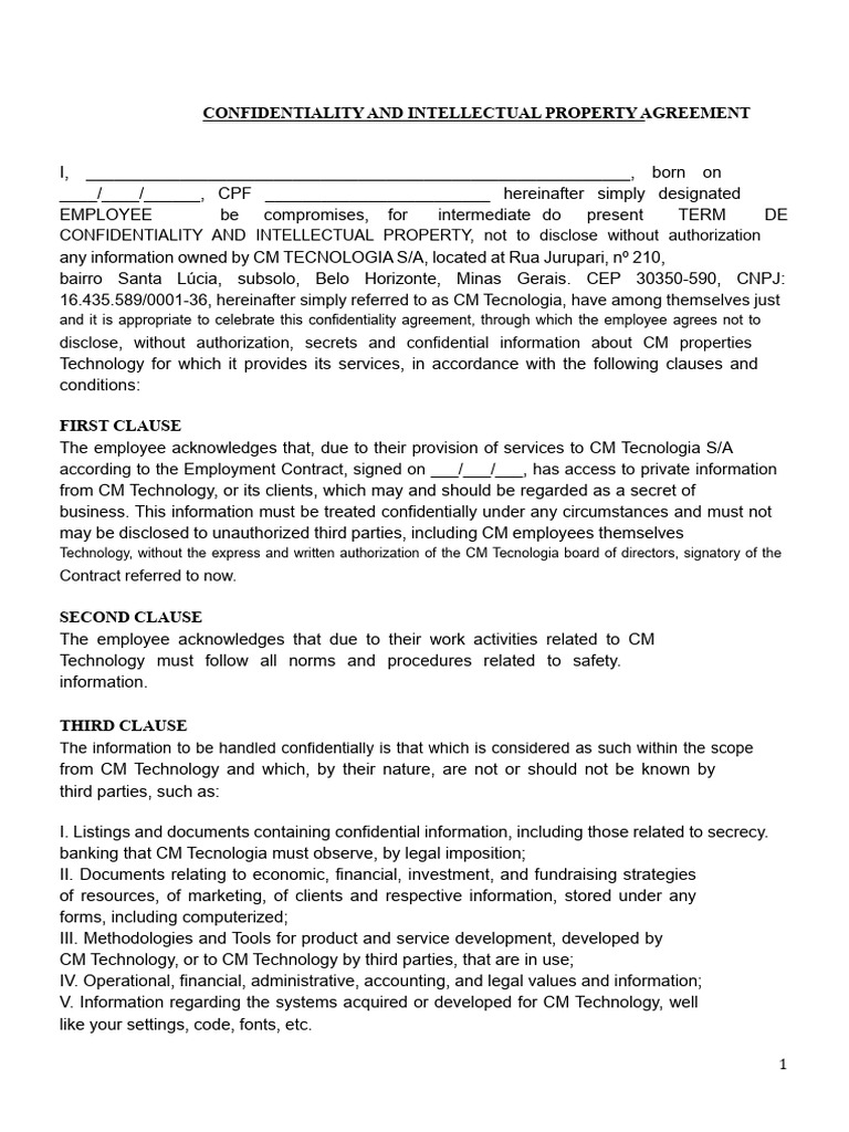 Confidentiality and Intellectual Property Agreement | PDF ...