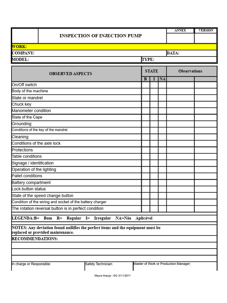Check List - Injection Pump 1 | PDF