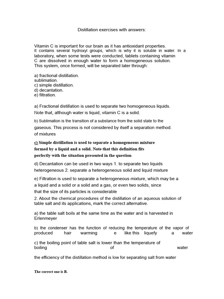 Distillation exercises with answers | PDF | Mixture | Distillation