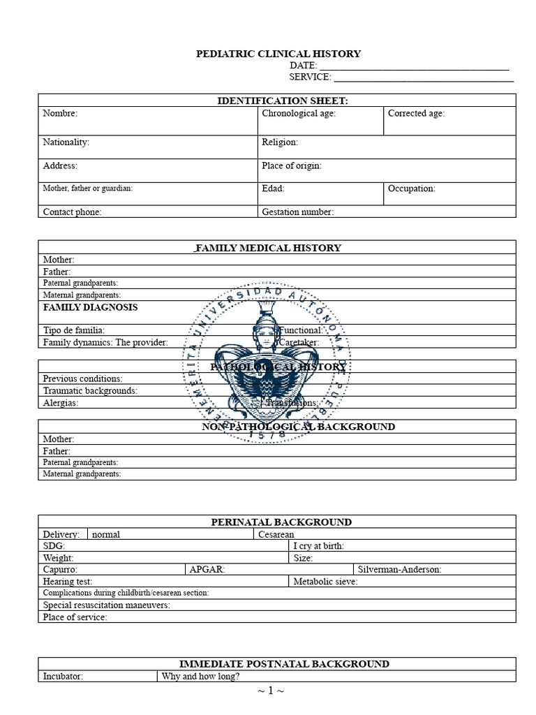 Pediatric Clinical History Template | PDF | Childbirth | Prenatal ...