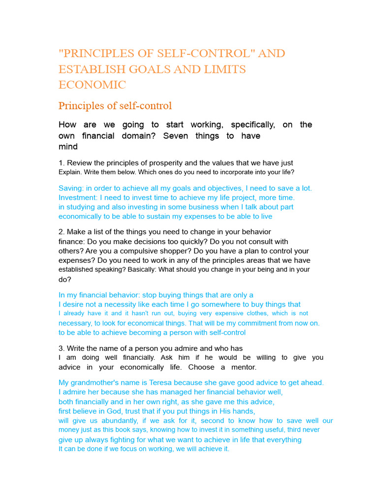 Principles of Self-Discipline and Establishing Economic Goals and ...
