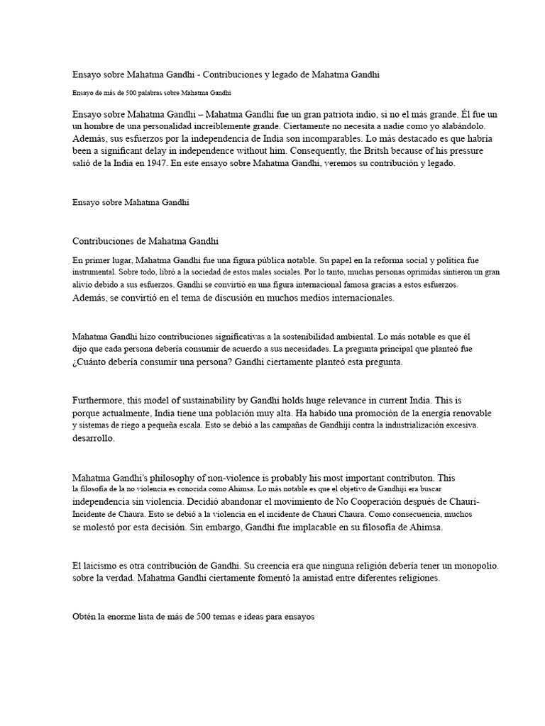 Ensayo sobre Mahatma Gandhi | PDF | Mahatma Gandhi