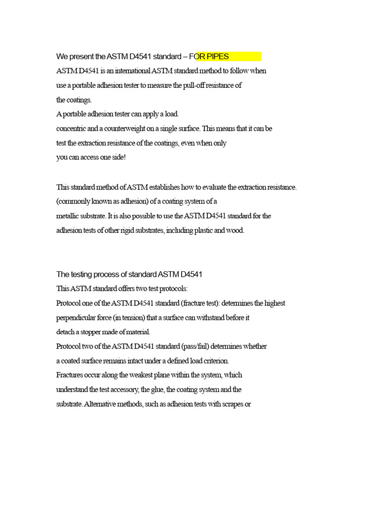 ASTM D4541 Adhesion Testing for Coatings | PDF | Coating | Adhesion