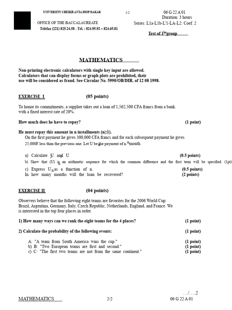2006 high school math exam, terminal L | PDF | Function (Mathematics ...