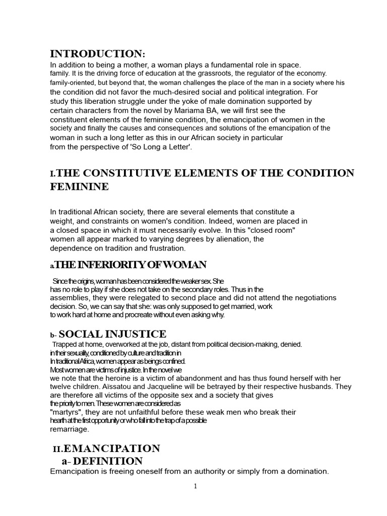Women's Emancipation in "So Long a Letter" | PDF | Feminism | Gender ...