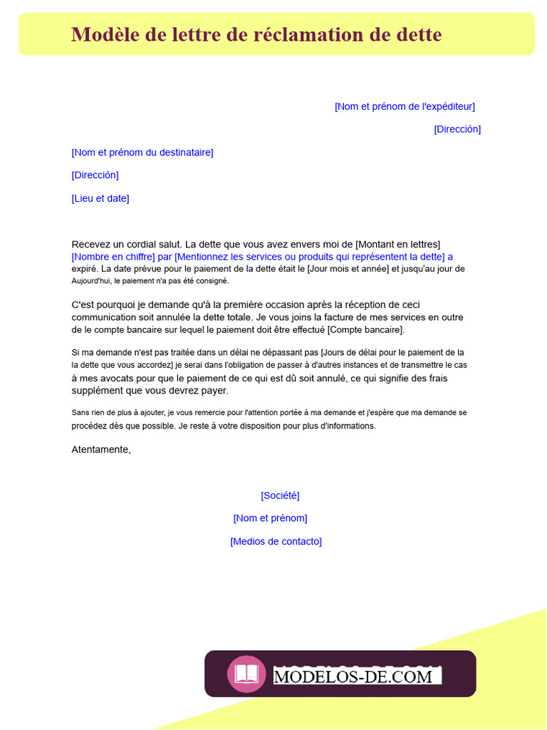 Modèle de Lettre de Réclamation de Dette | PDF