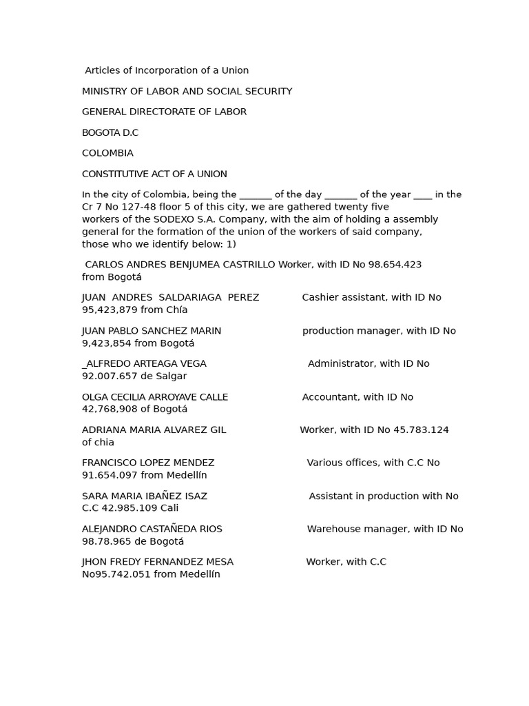 Union Formation Articles for SODEXO S.A. | PDF | Government | Group ...