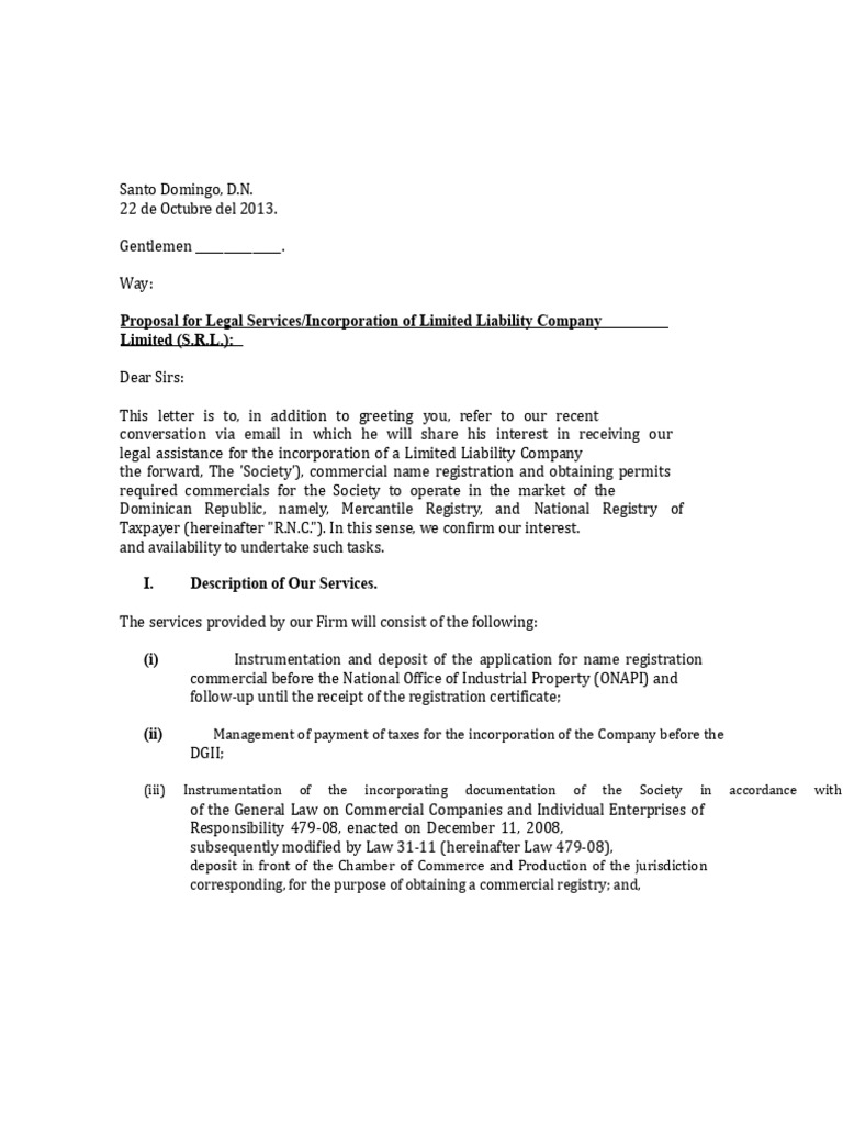 Legal Services Proposal for LLC Incorporation | PDF | Limited Liability ...