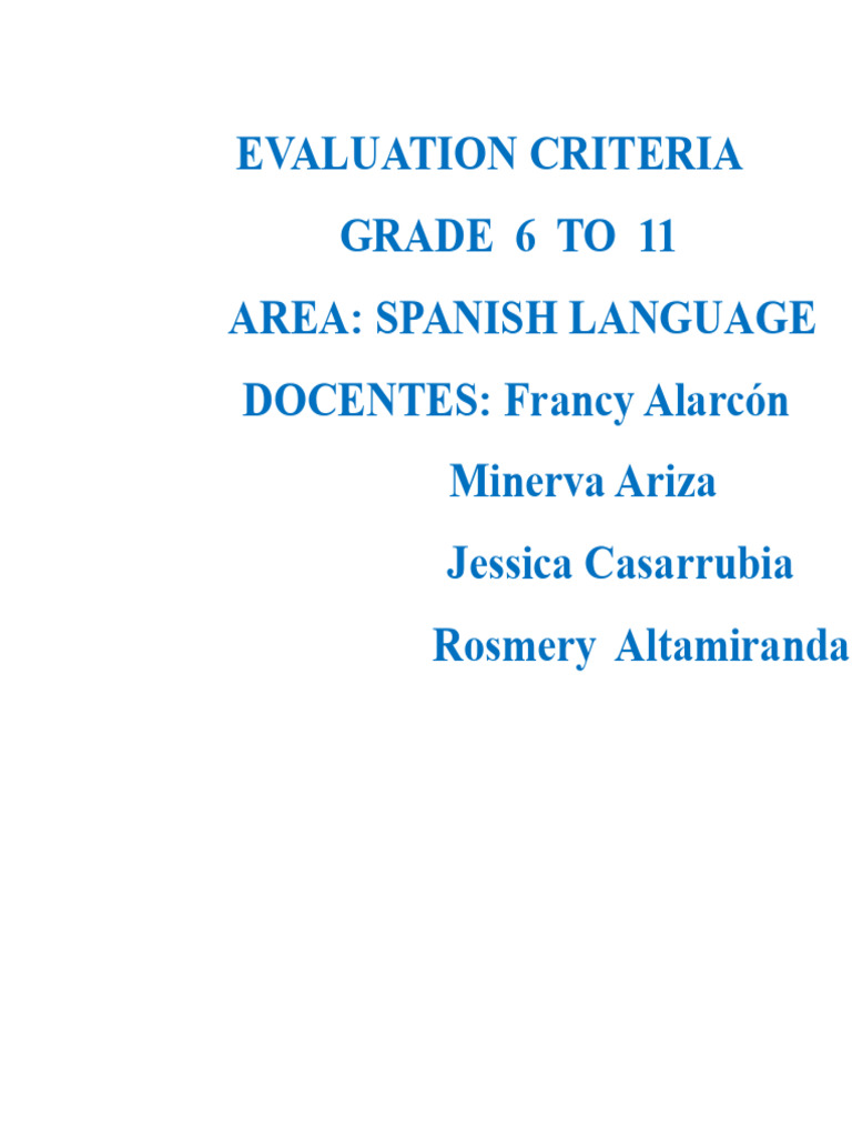 Evaluation Criteria by Grades. Spanish Language. Platform | PDF ...