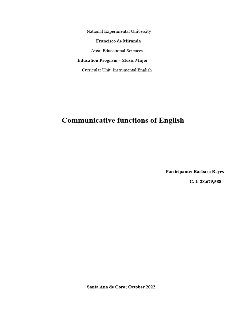 Communicative functions of English | PDF | English Language | Information
