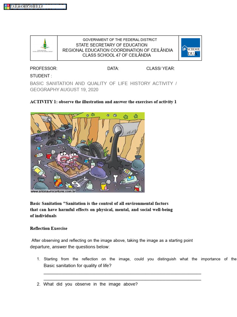 Basic Sanitation and Quality of Life Activity | PDF | Sanitation | Water