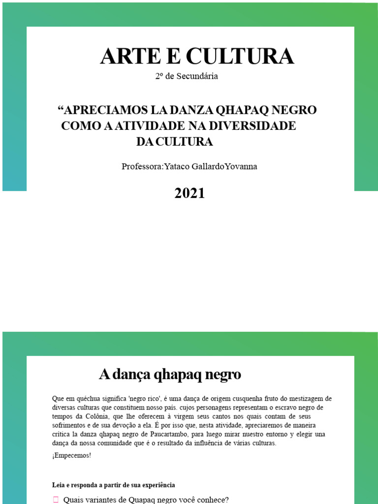 11-06-21 APRECIAMOS A DANÇA QHAPAQ NEGRO COMO A ATIVIDADE NA ...