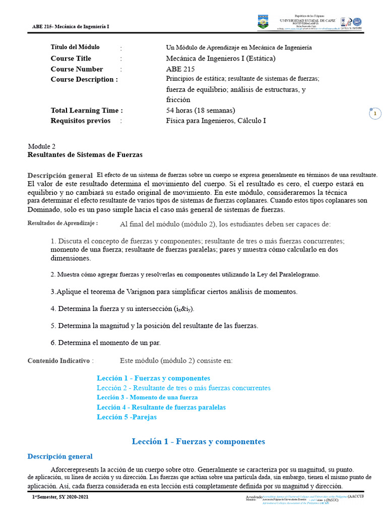 Módulo 2 en Abe 215 Estática1 l1 5 | PDF | Esfuerzo de torsión | Vector ...