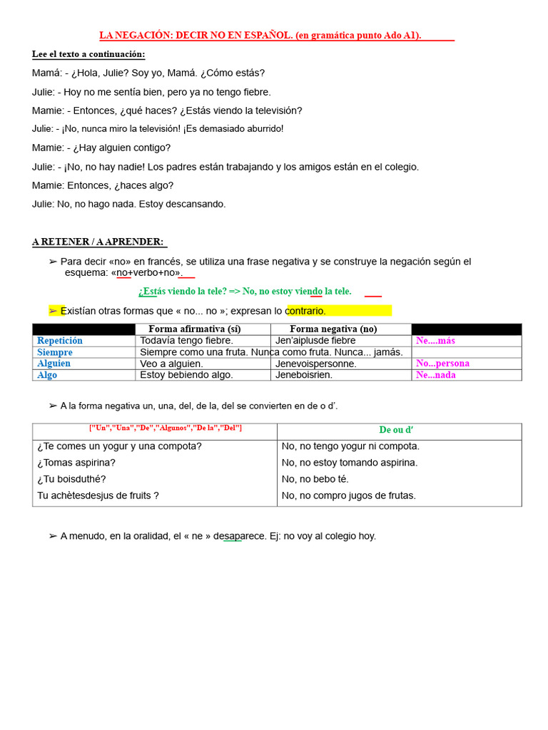 Negación en español: Cómo decir "no" | PDF